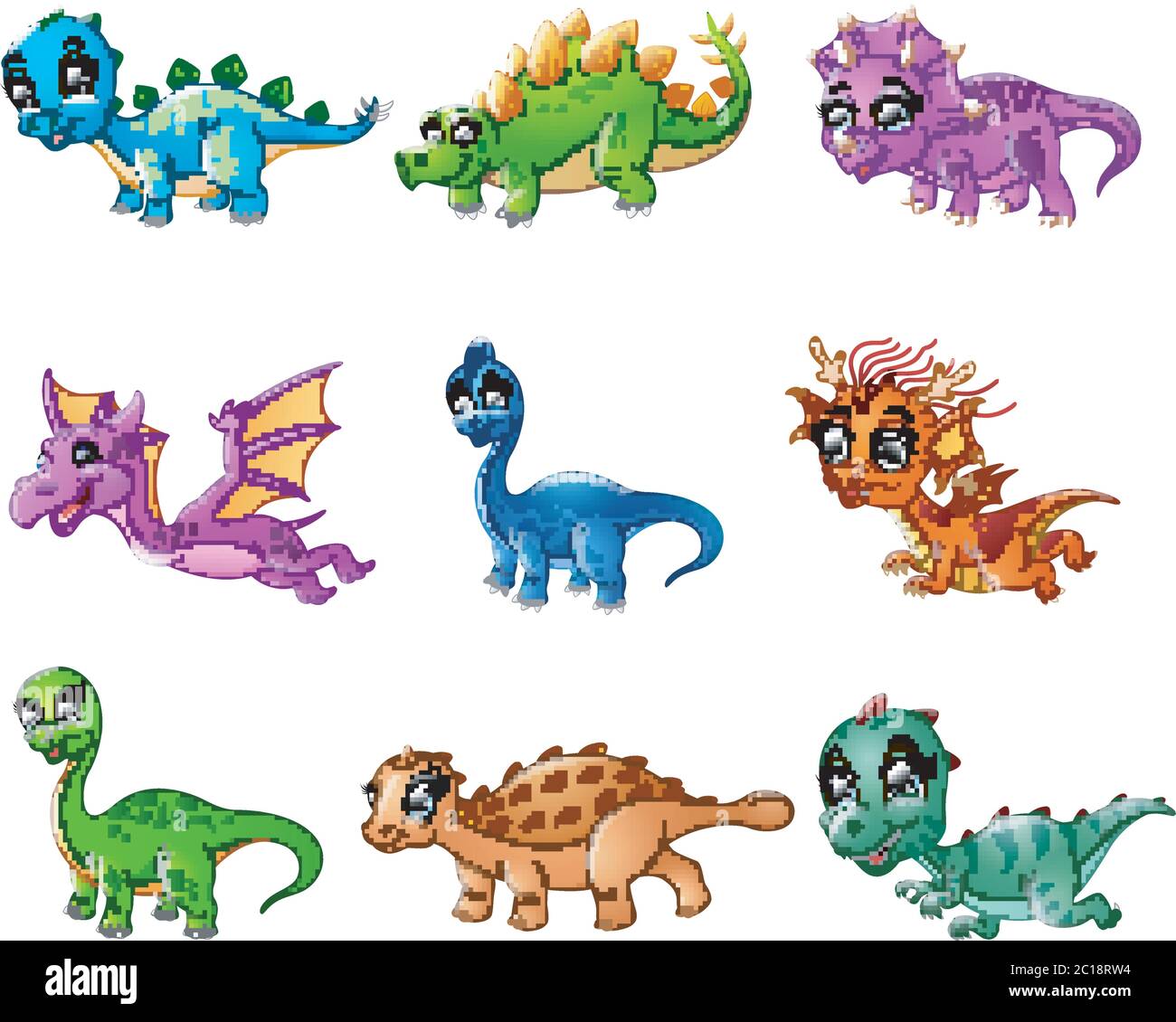 Vector illustration of Set of cartoon dinosaurs collections Stock ...