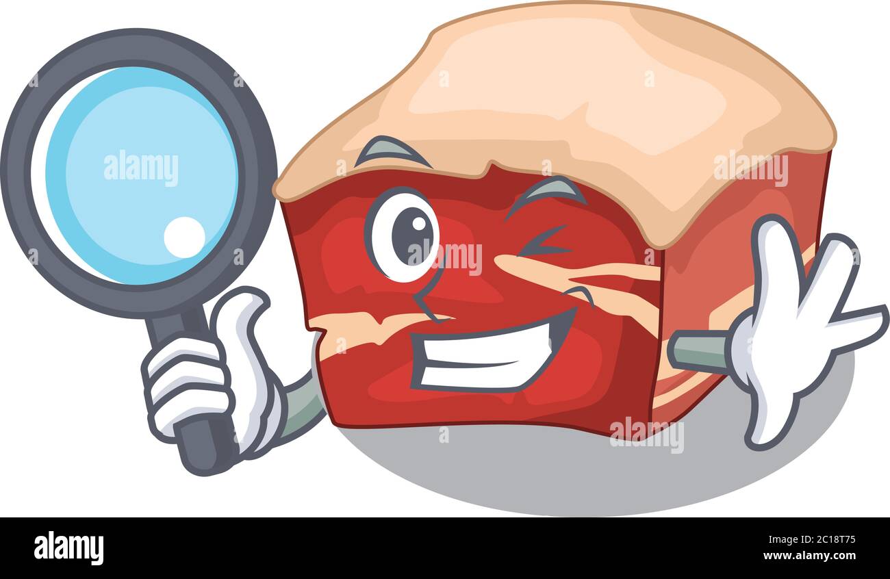 cartoon mascot design of pork belly super Detective breaking the case ...