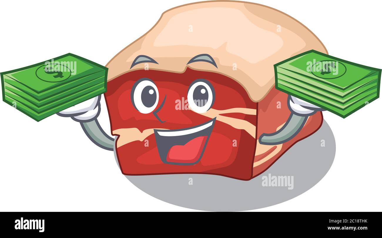 A wealthy pork belly cartoon character having much money on hands Stock ...