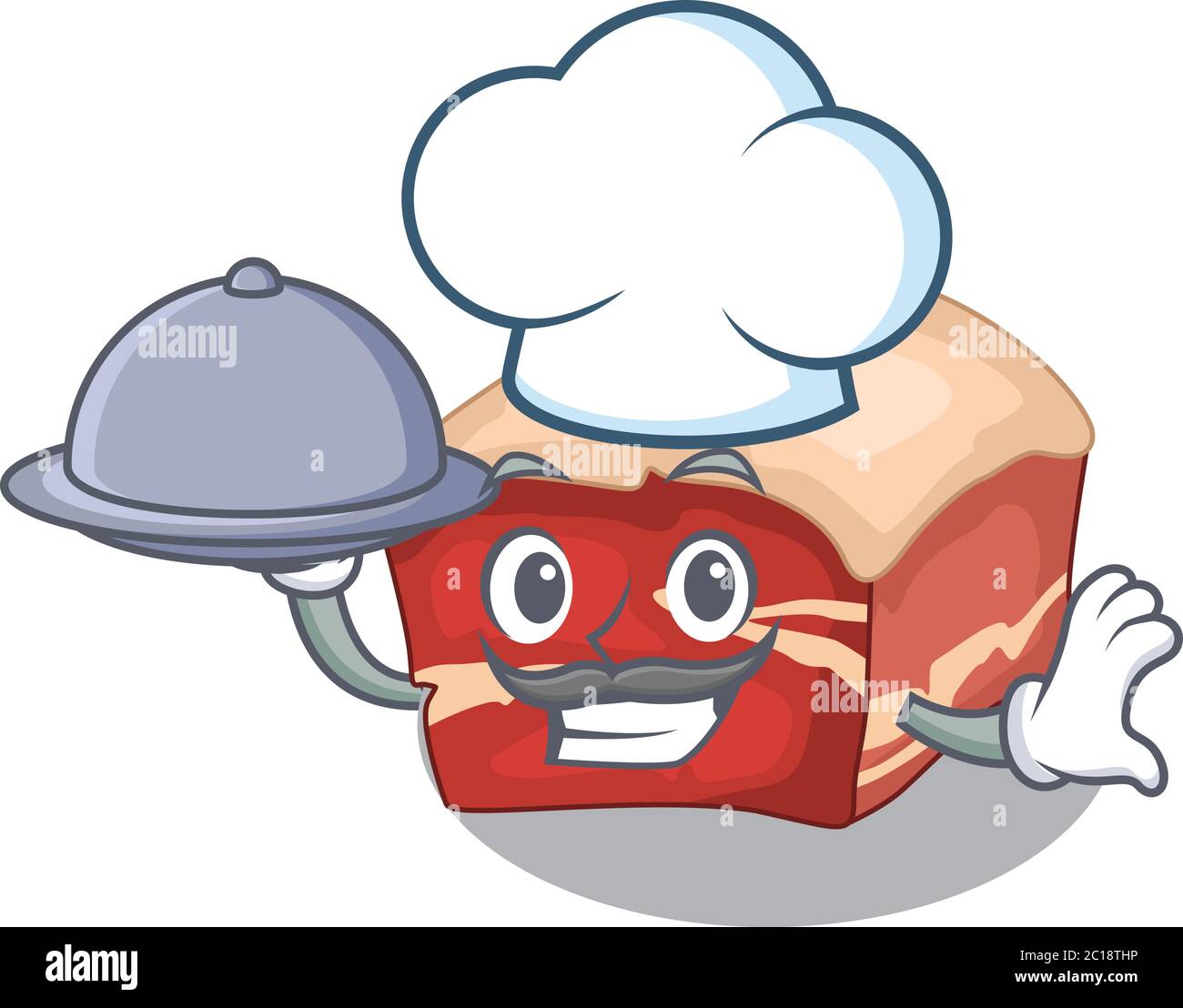 mascot character style of pork belly chef serving dinner on tray Stock ...
