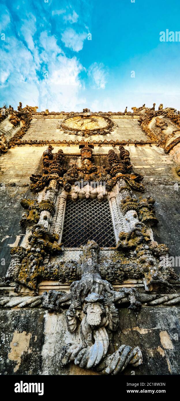 Wall and great manueline window of Templar church of the Convent of the ...