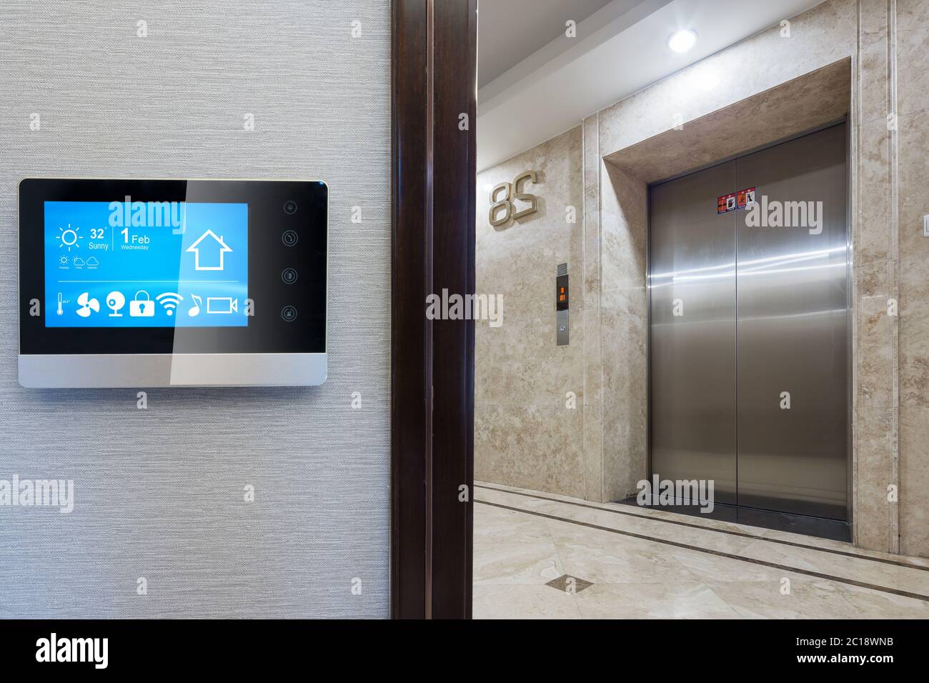 smart screen with smart home with elevator hall Stock Photo - Alamy