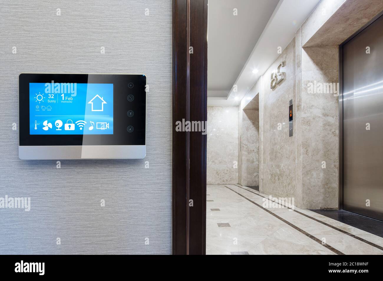 smart screen with smart home with elevator hall Stock Photo - Alamy