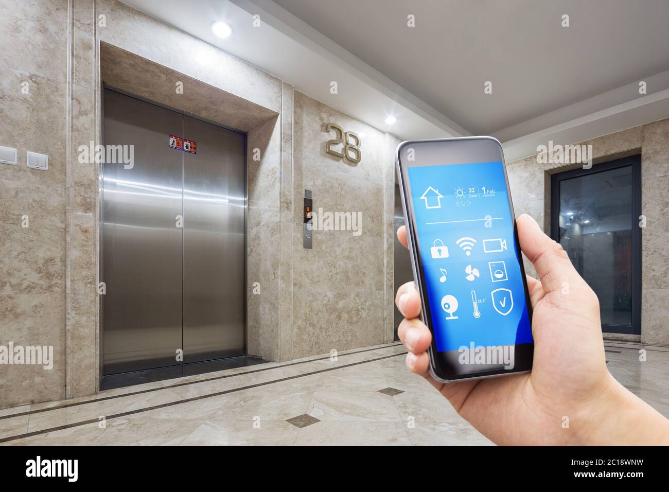 mobile phone with smart home with modern corridor Stock Photo - Alamy