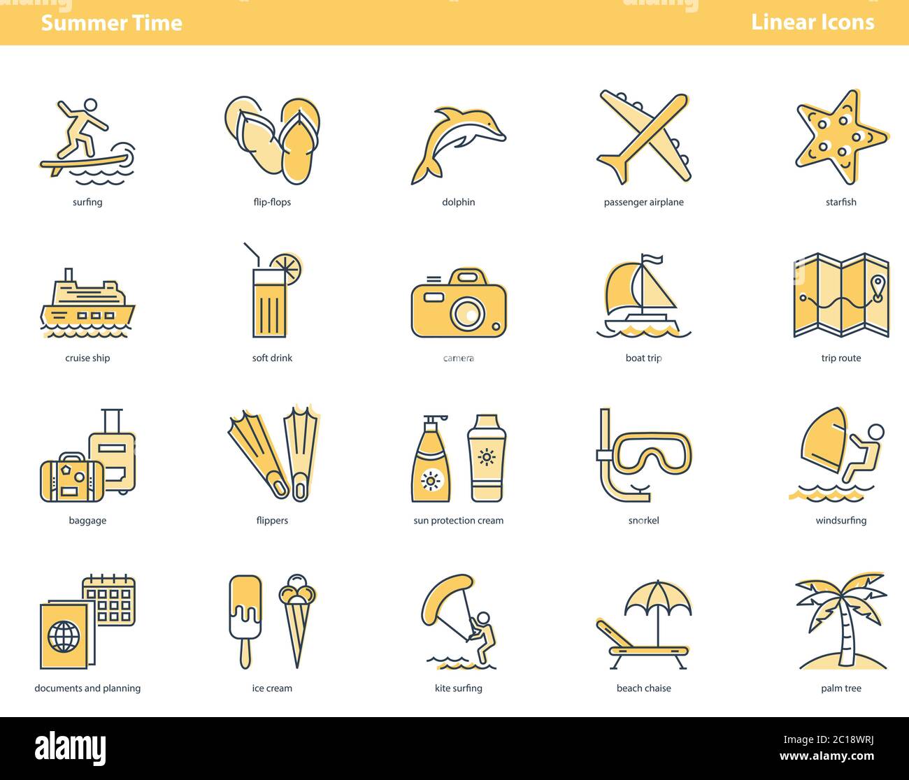 Illustration summertime yellow outline icons Stock Vector Image & Art ...