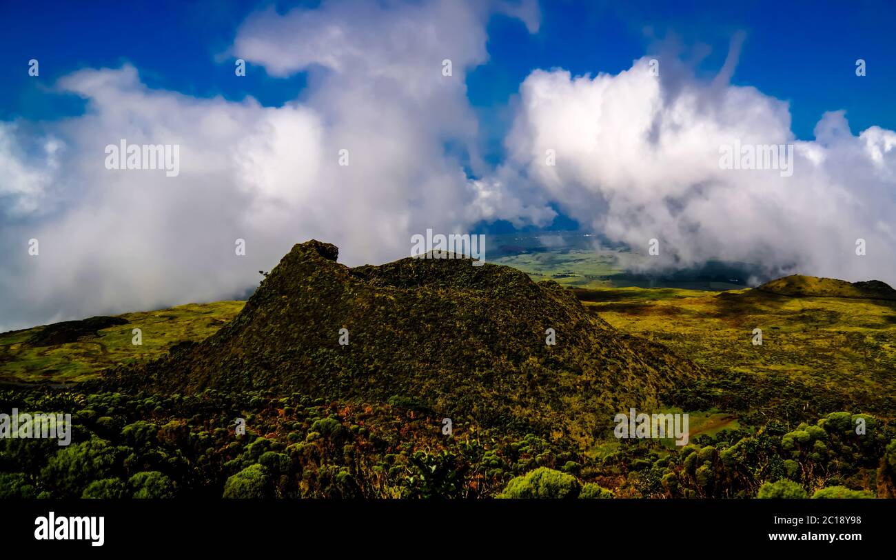 Panorama landscape from the slope of Pico volcano at hiking, azores ...