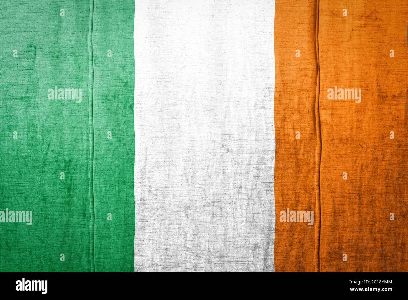 National flag of Ireland depicting in paint colors on old textile. Flag ...