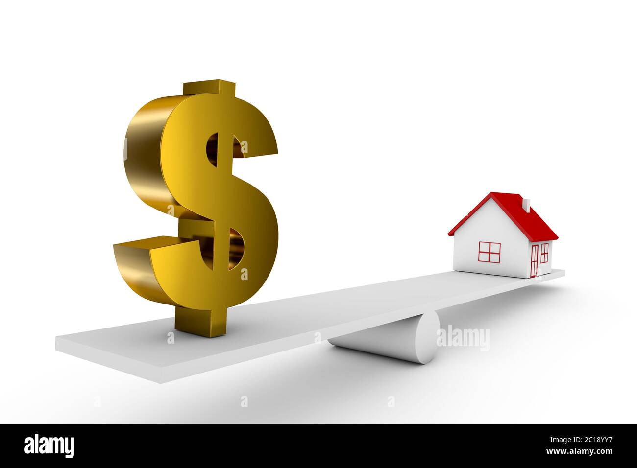 3d illustration balance of house and currency Stock Photo - Alamy