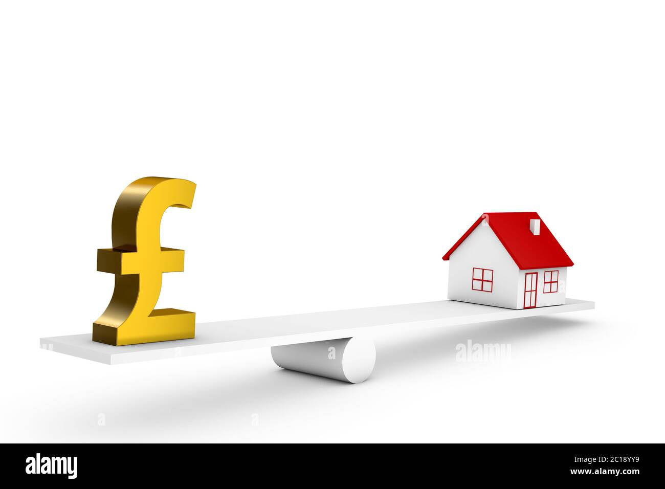 3d illustration balance of house and currency Stock Photo - Alamy
