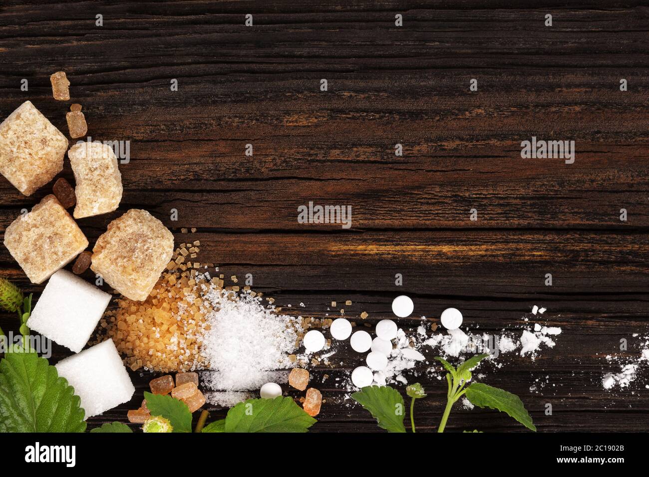 Various types of sugar from above on wooden table Stock Photo - Alamy