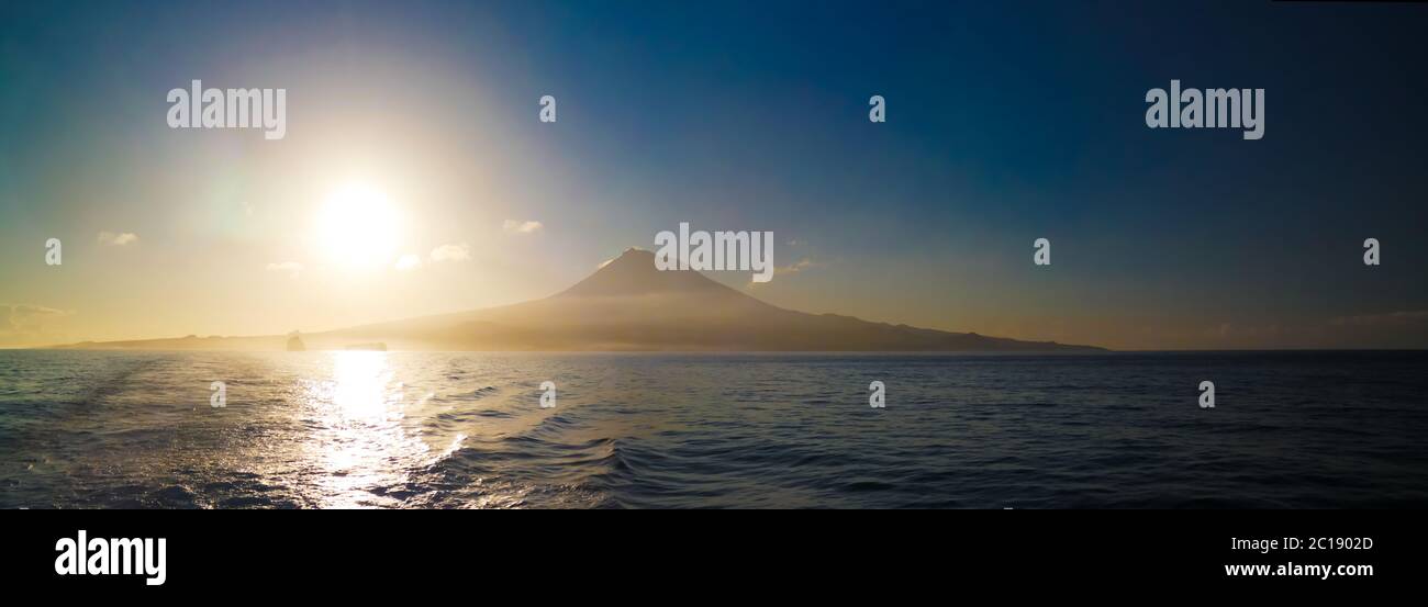 Sunrise over Pico volcano and island, Azores, Portugal Stock Photo - Alamy