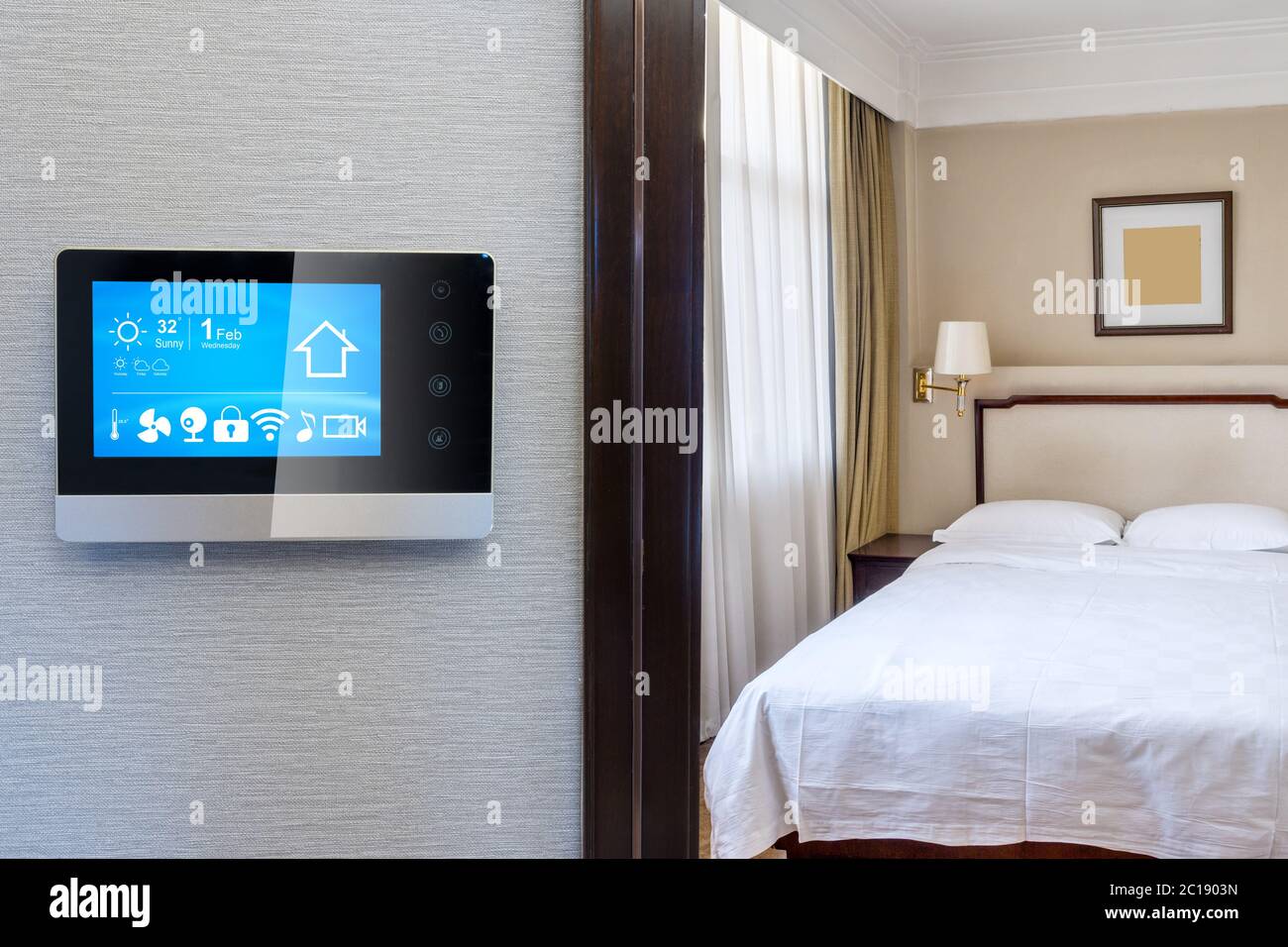 intelligent screen with smart home in modern living room Stock Photo ...