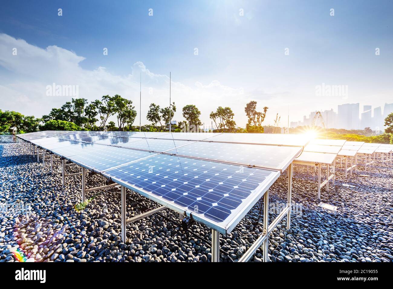 solar panel with cityscape of modern city Stock Photo - Alamy