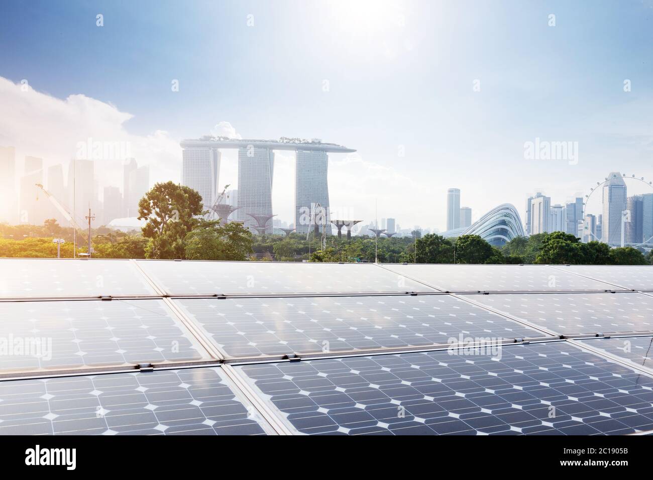 solar panel with cityscape of modern city Stock Photo - Alamy