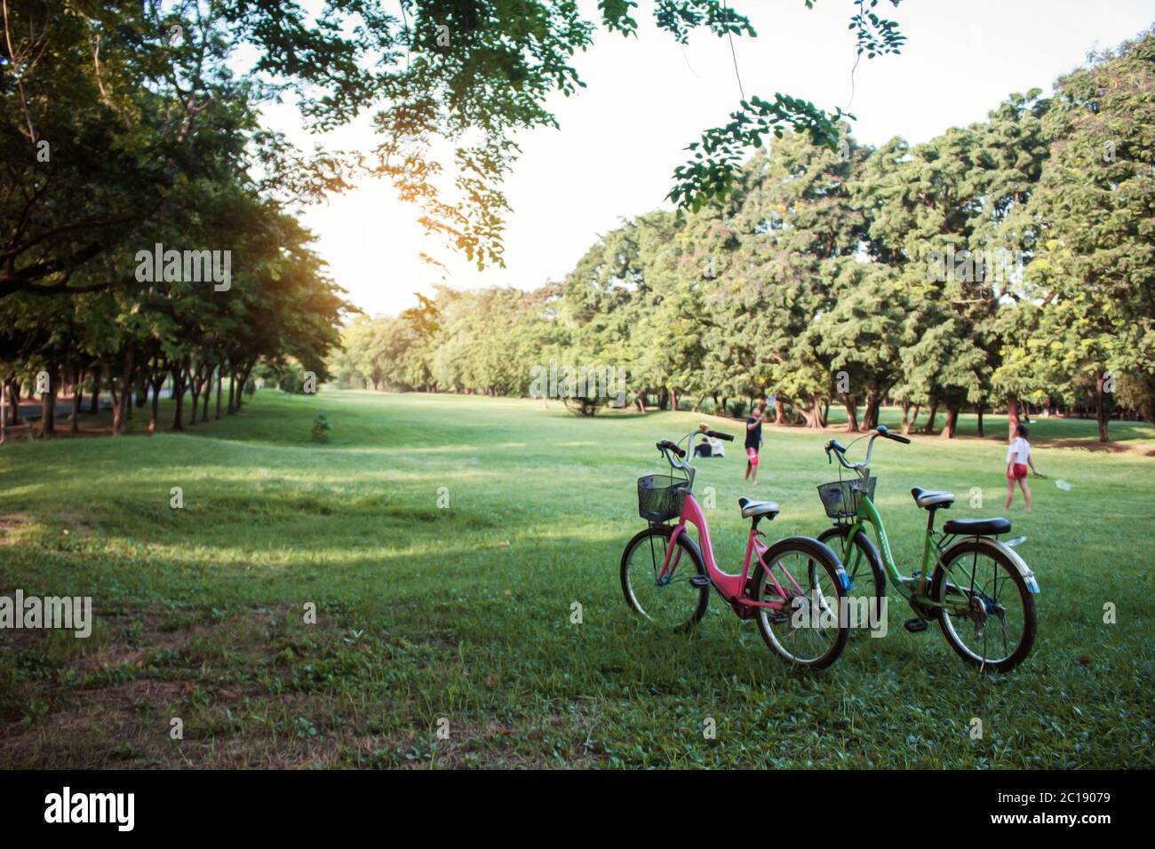 Man woman bicycles park hi-res stock photography and images - Alamy