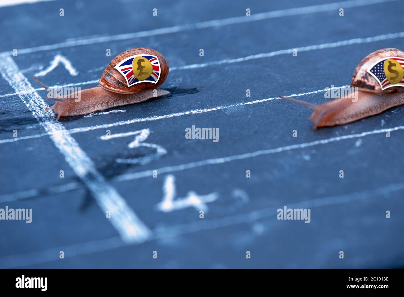 Snails race currency metaphor about Pound sterling against US Dollar ...