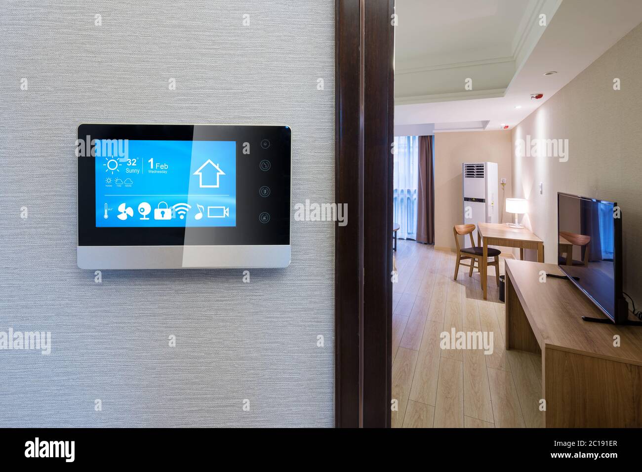 smart screen with modern bedroom Stock Photo - Alamy