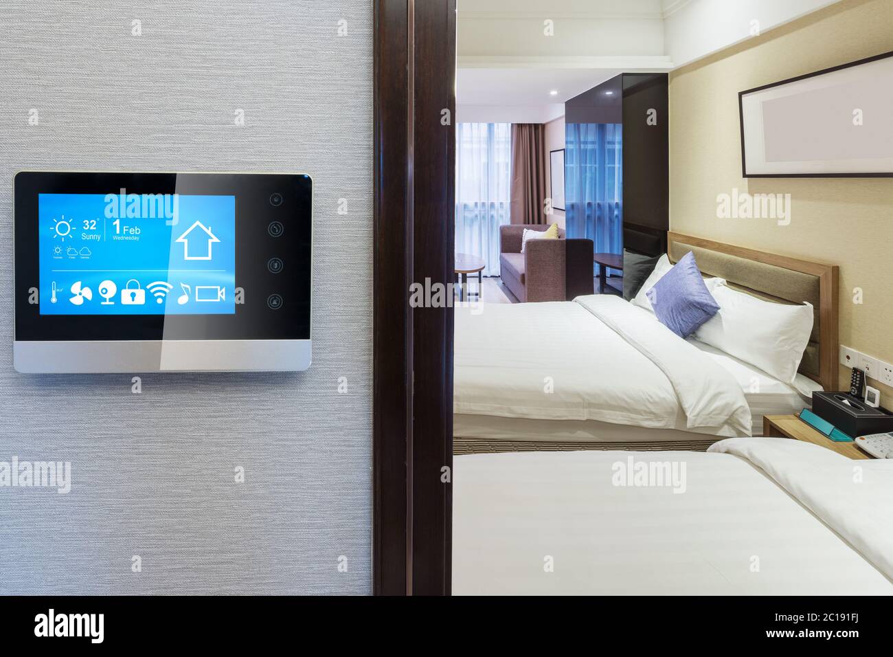smart screen with modern bedroom Stock Photo - Alamy
