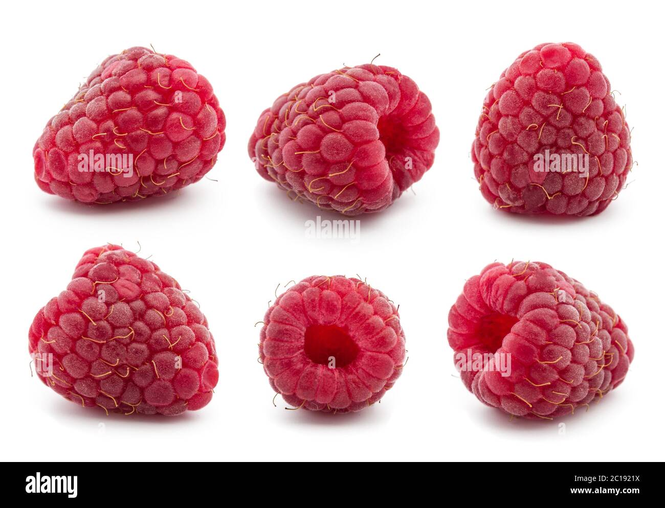 Collection of ripe red raspberries on white background Stock Photo - Alamy