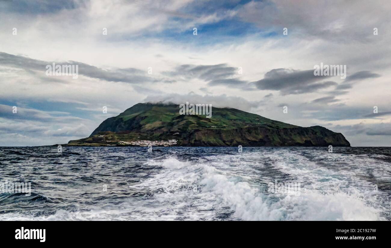 Sea view panorama of Corvo island, Azores, Portugal Stock Photo - Alamy