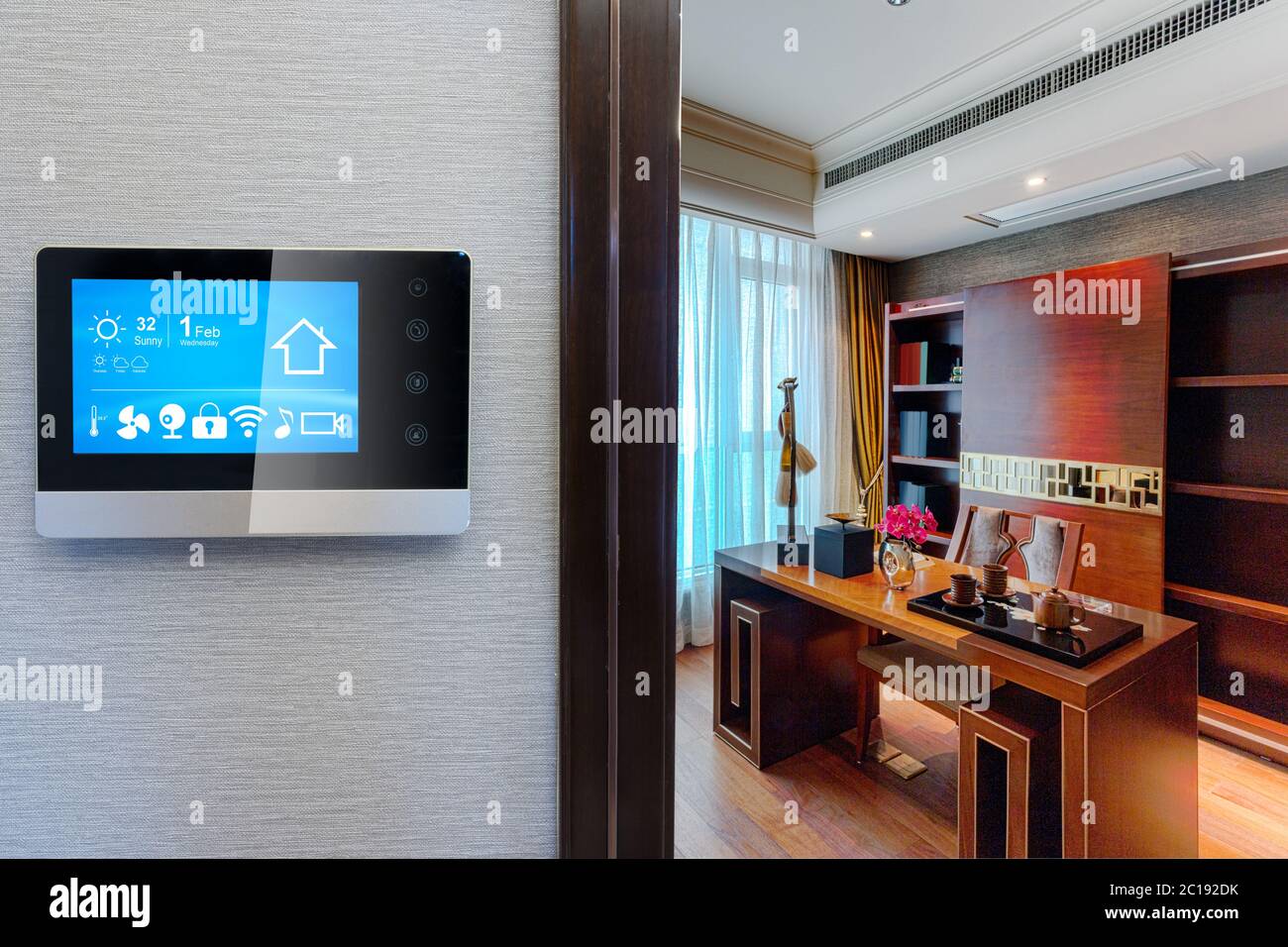 smart screen with smart home with modern study Stock Photo - Alamy