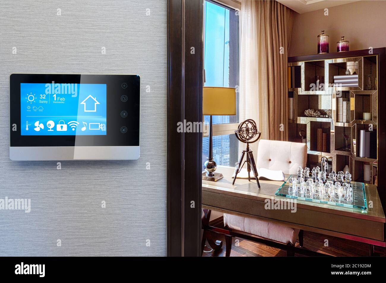 smart screen with smart home with modern bedroom Stock Photo - Alamy