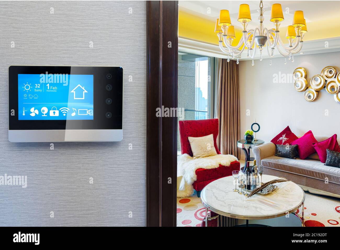 smart screen with smart home with modern living room Stock Photo - Alamy