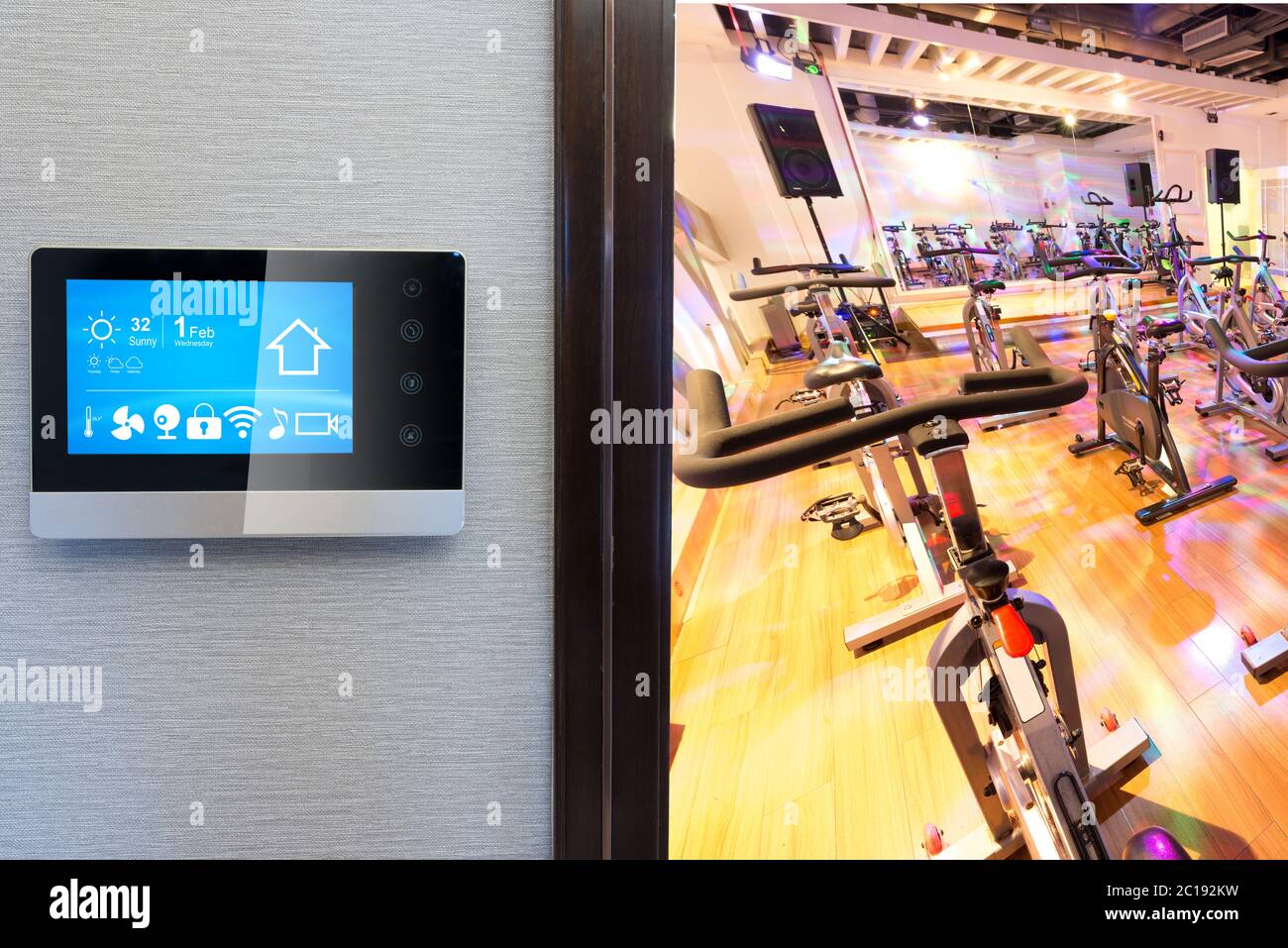 smart screen with smart home with modern gym Stock Photo - Alamy