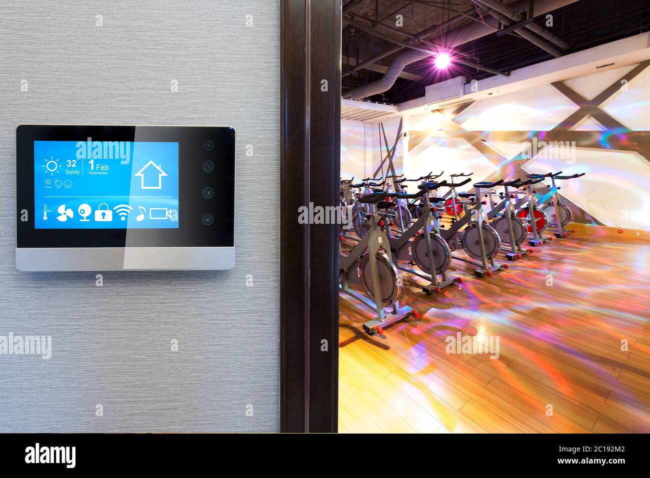 smart screen with smart home with modern gym Stock Photo - Alamy