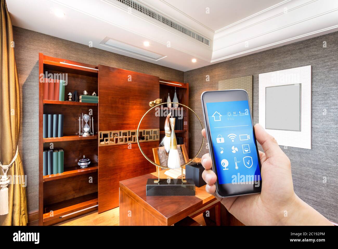 smart phone with smart home with modern study Stock Photo - Alamy
