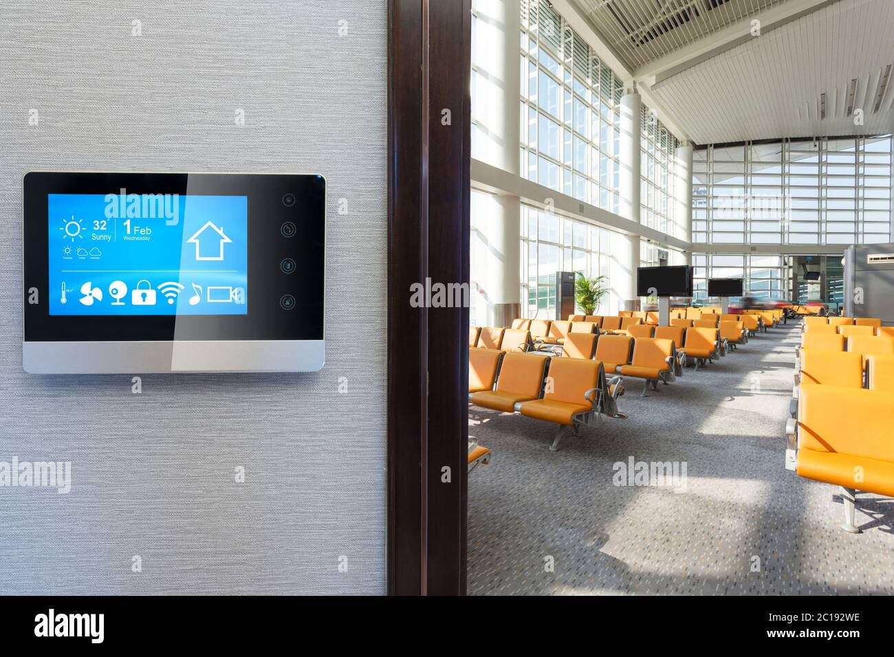 smart screen with smart home with modern airport hall Stock Photo - Alamy