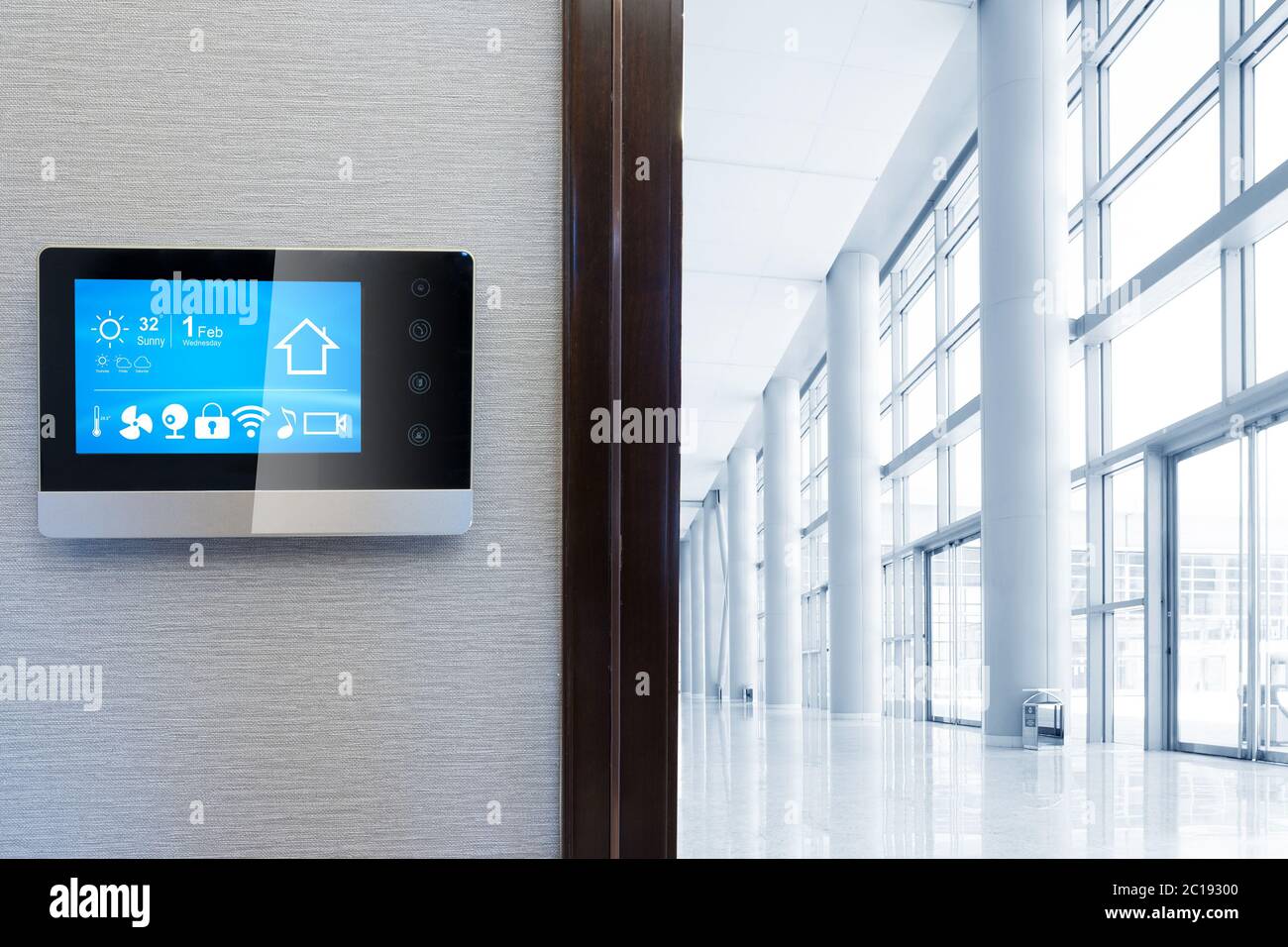 smart screen with smart home with modern hall Stock Photo - Alamy