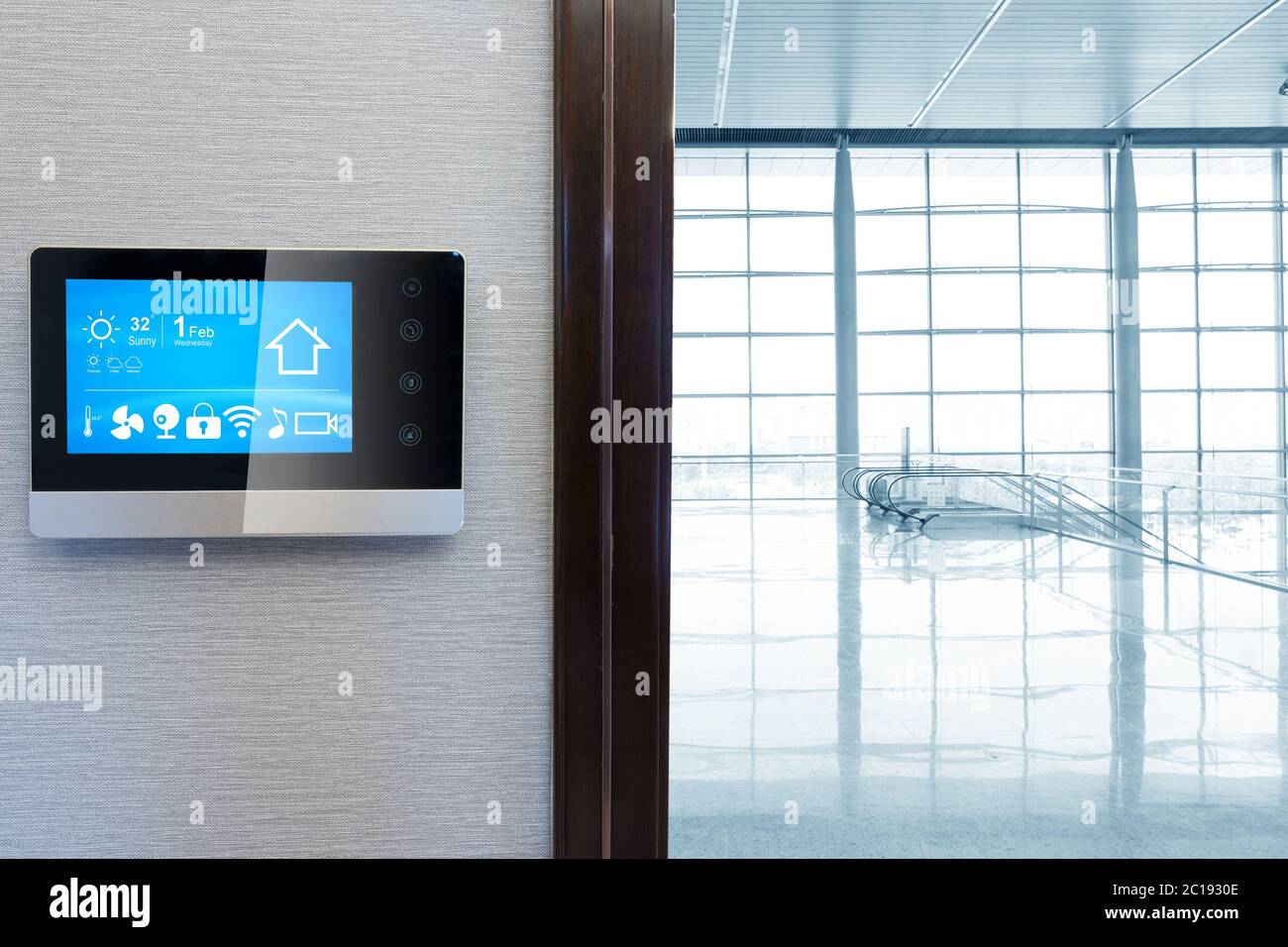 smart screen with smart home with modern hall Stock Photo - Alamy