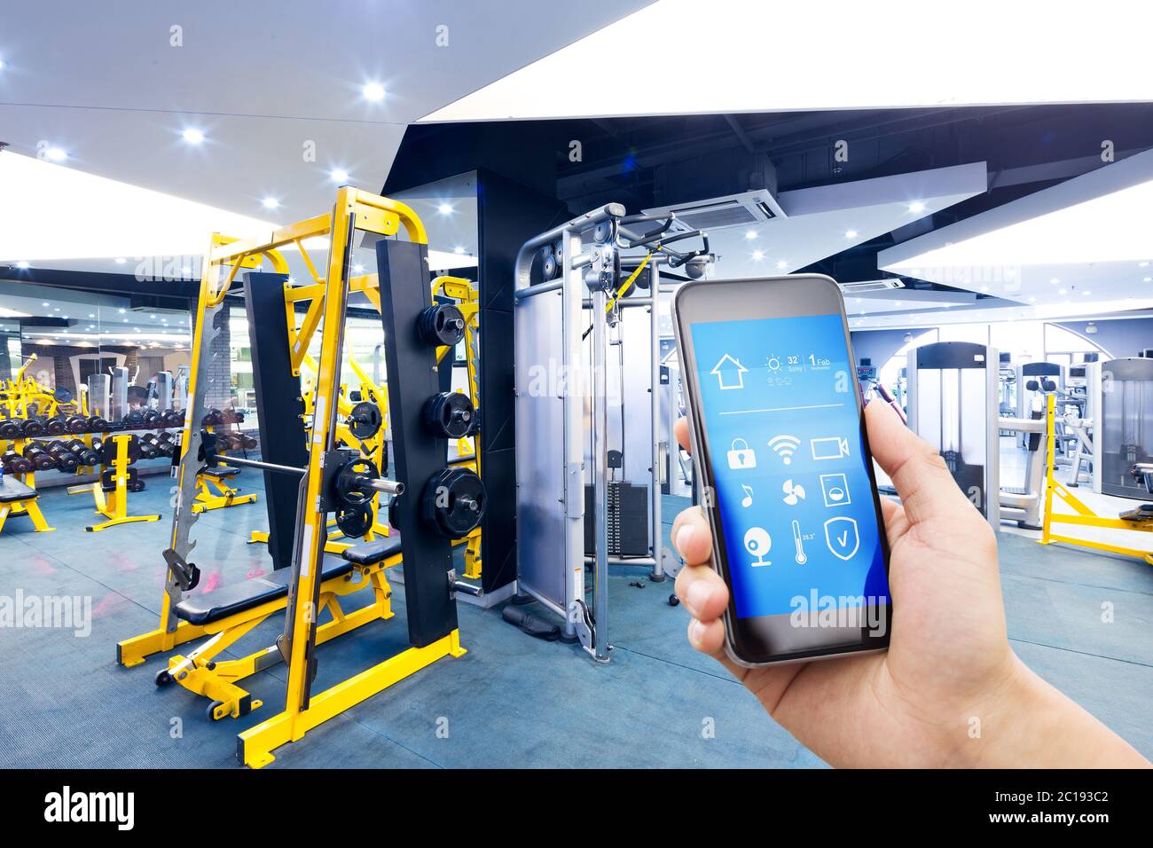 smart phone with smart home with modern gym Stock Photo - Alamy