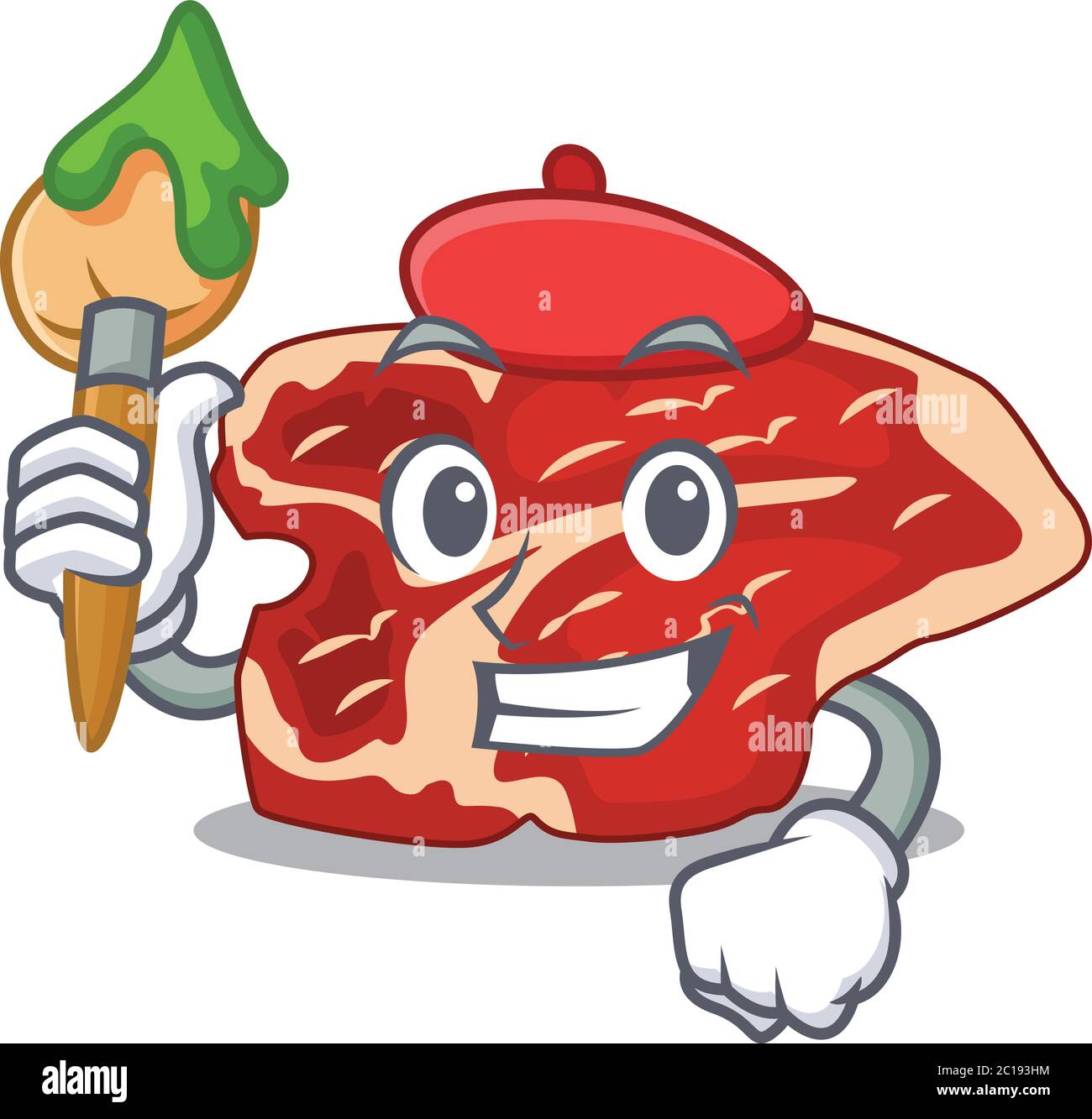 T-bone artist cartoon picture style paint a landscape using a brush ...