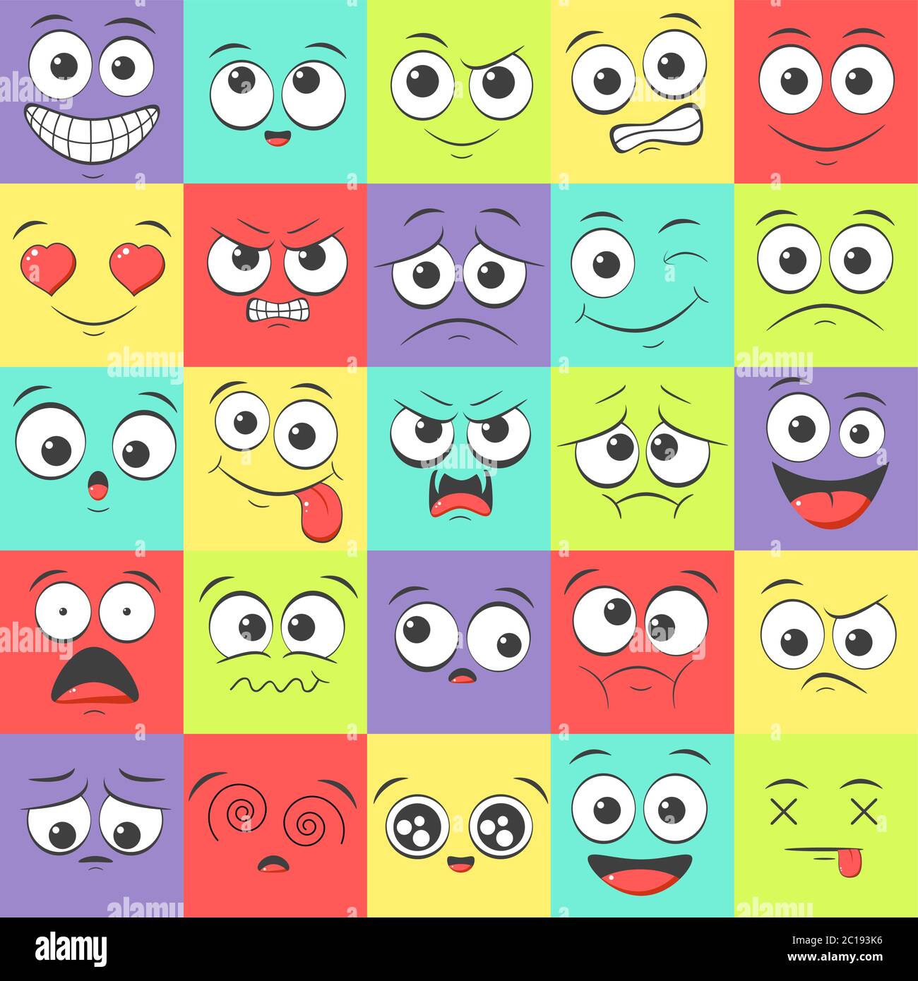 Seamless pattern with emoticons with different mood. Smile cartoon ...