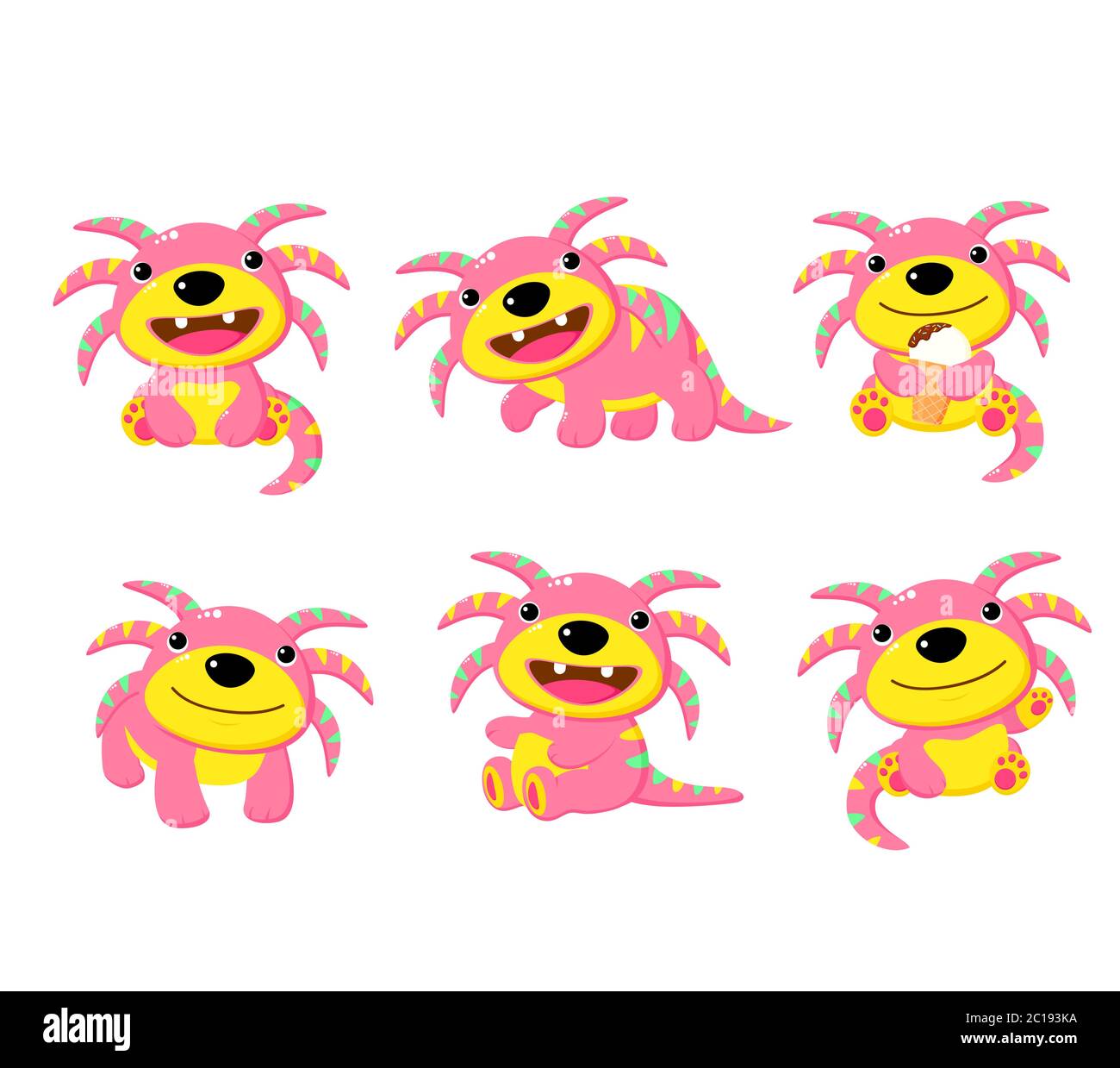 Set of cute cartoon monster in various poses. Isolated on white ...