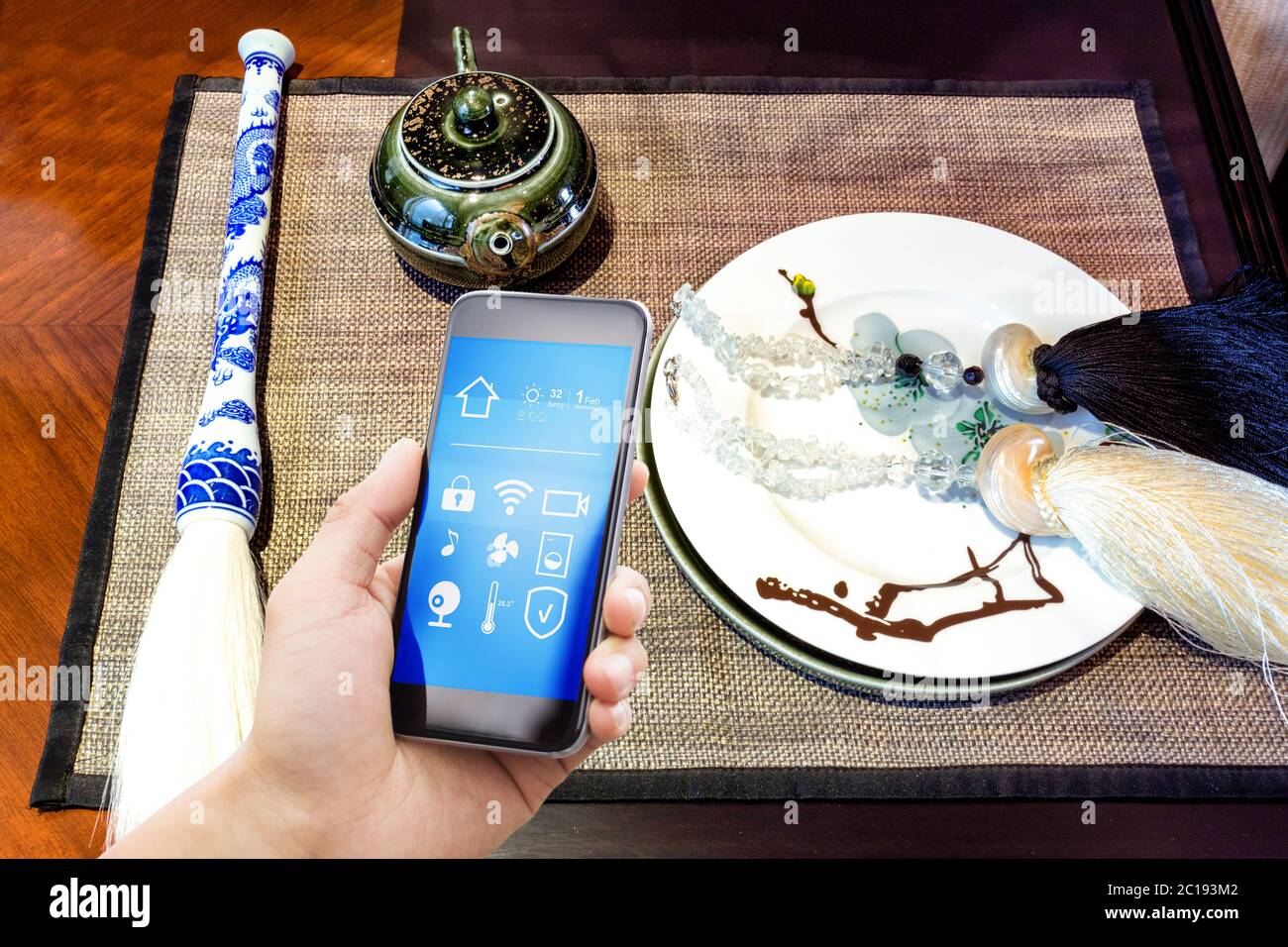 smart phone with smart home with modern study Stock Photo - Alamy