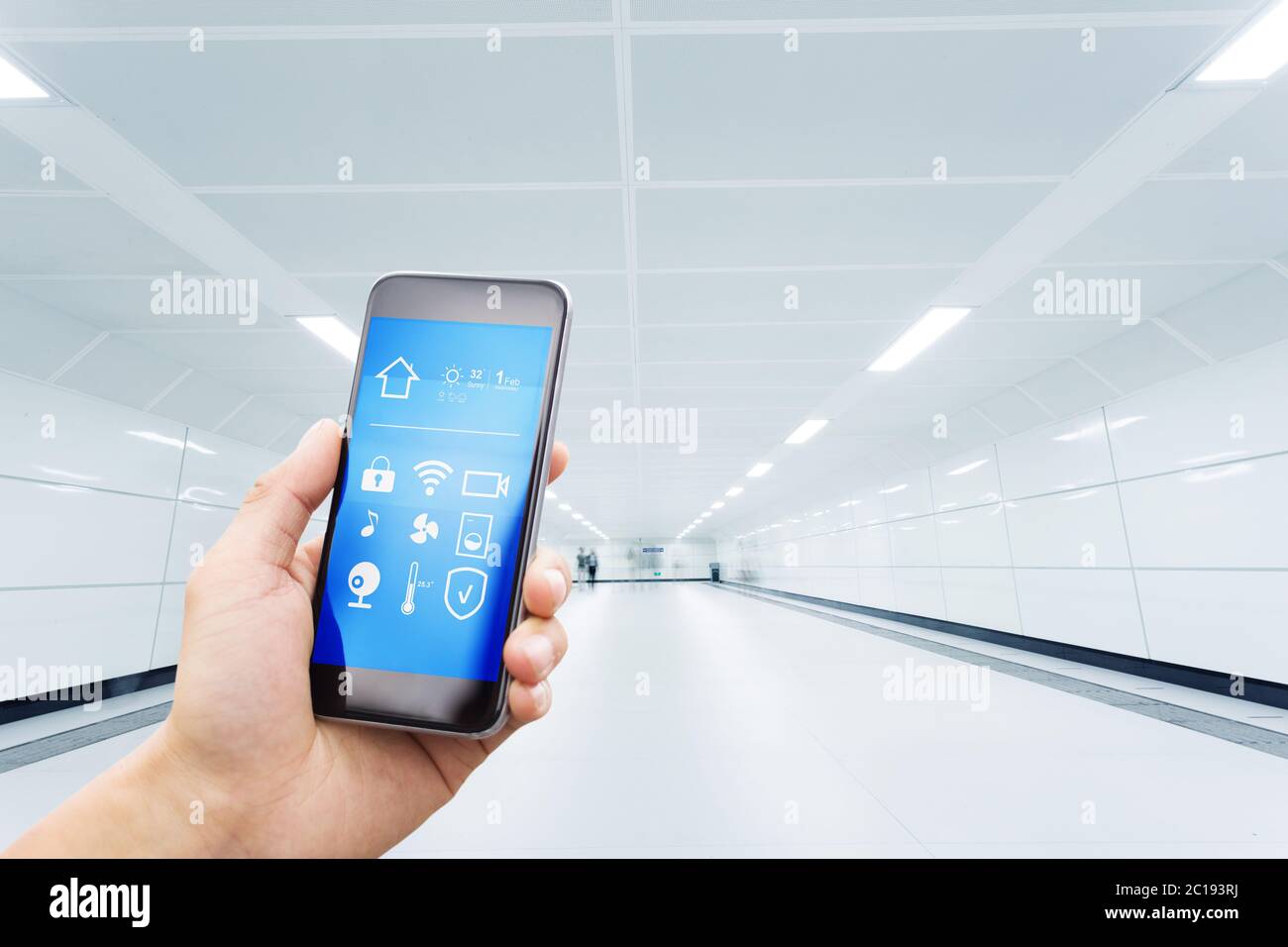 smart phone with smart home with modern corridor Stock Photo - Alamy