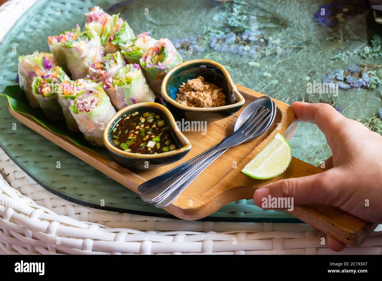 Healthy fresh vegetable spring rolls serving, stock photo Stock Photo ...