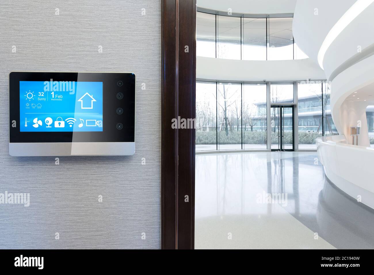 smart screen with smart home with modern hall Stock Photo - Alamy