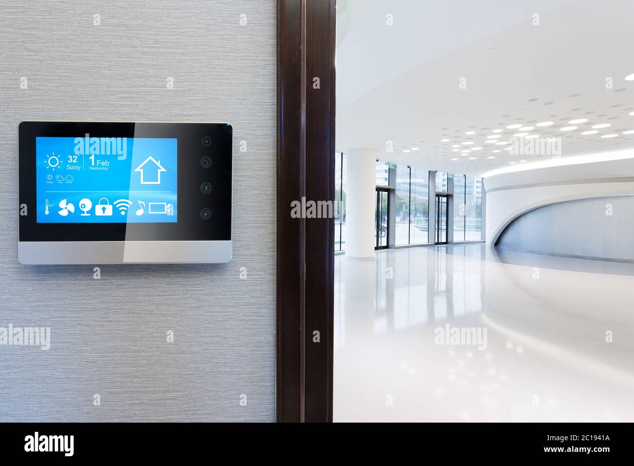 smart screen with smart home with modern hall Stock Photo - Alamy