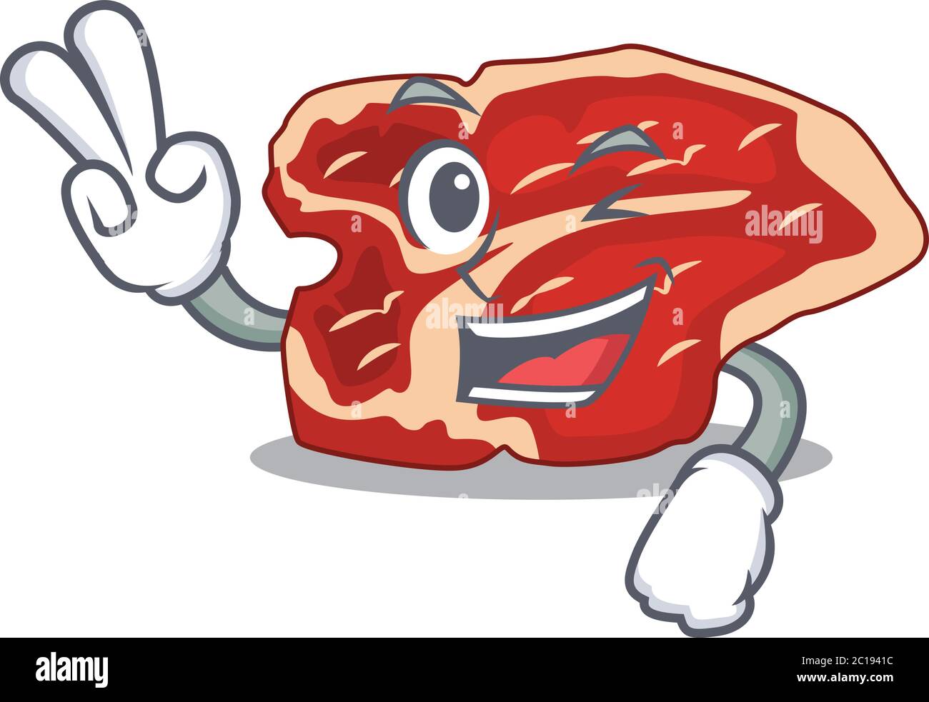 A joyful T-bone cartoon mascot style show two fingers pose Stock Vector ...
