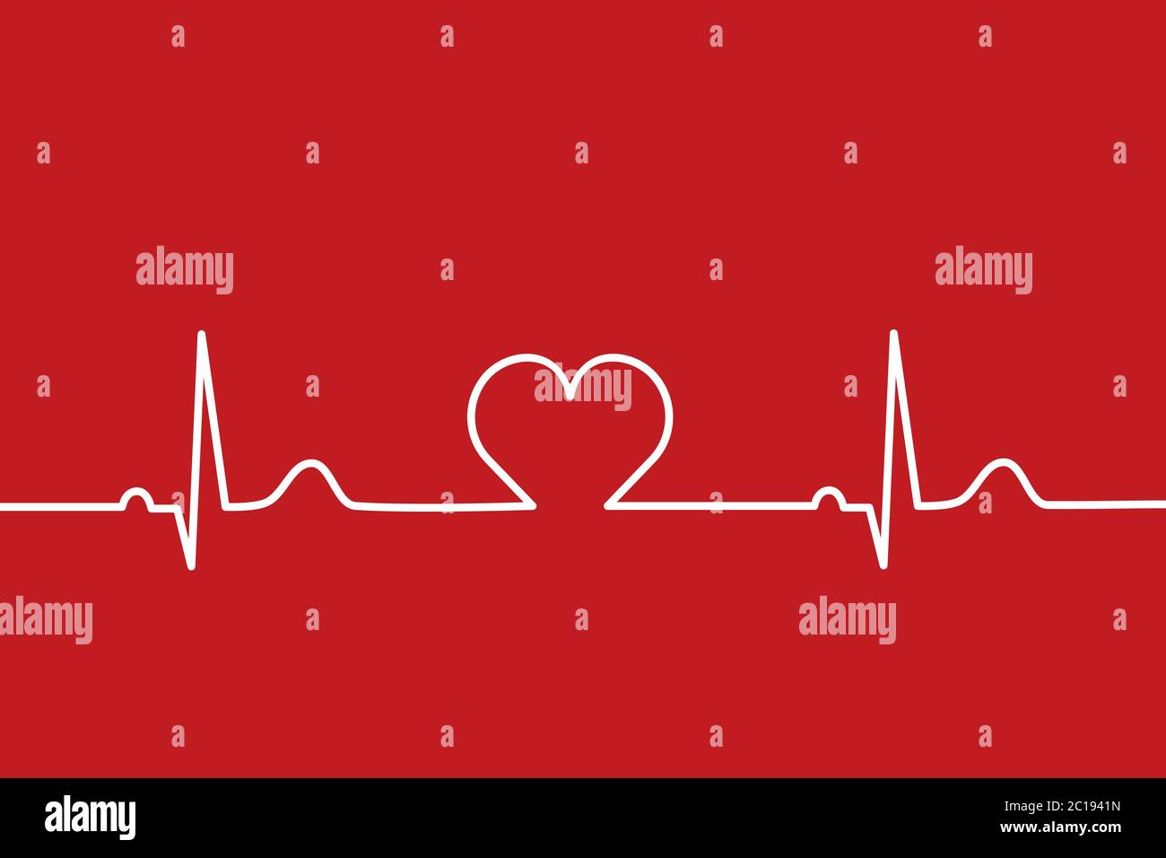 Heartbeat line with heart in the middle. Normal electrocardiogram, EKG ...