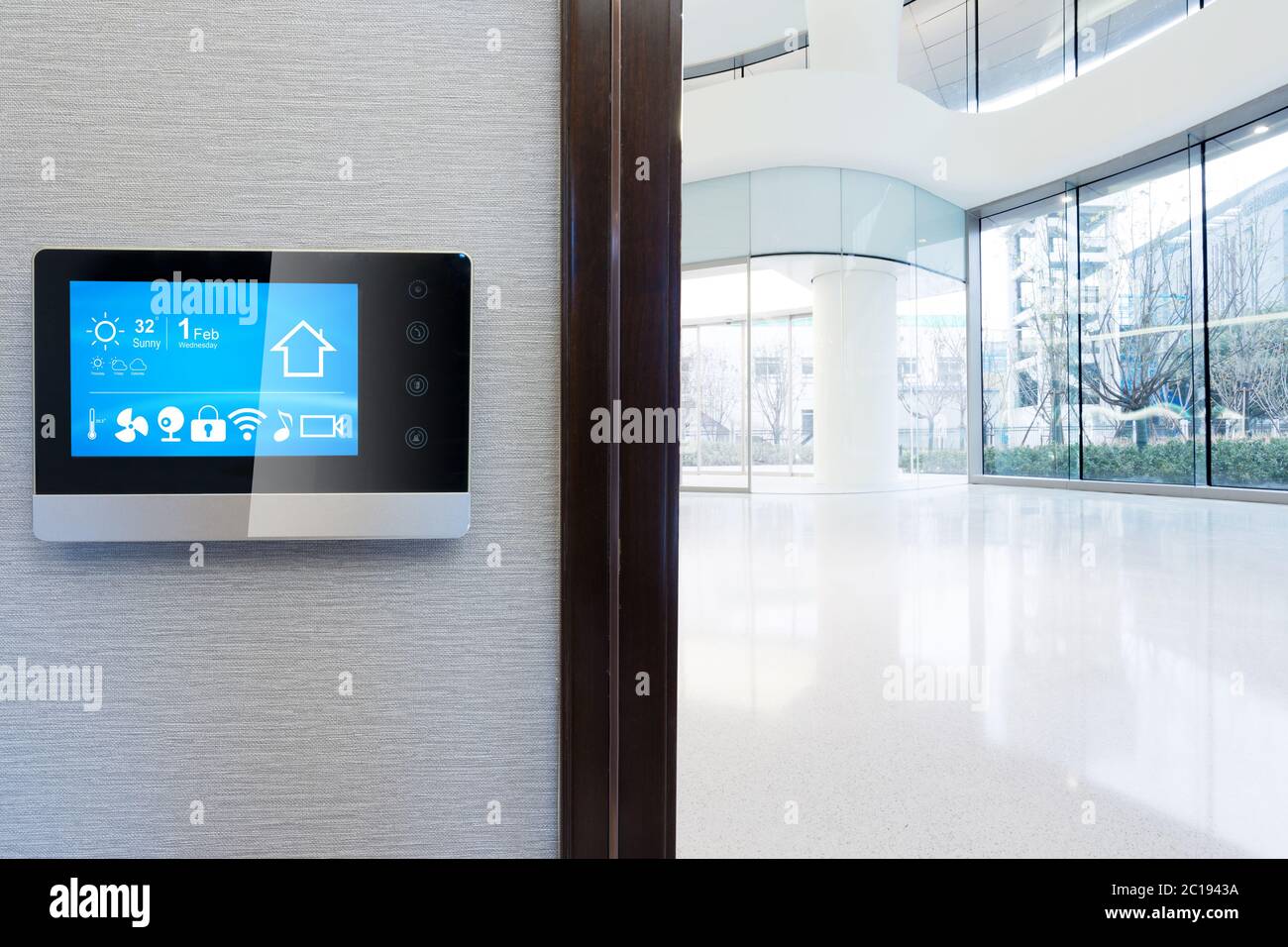 smart screen with smart home with modern hall Stock Photo - Alamy