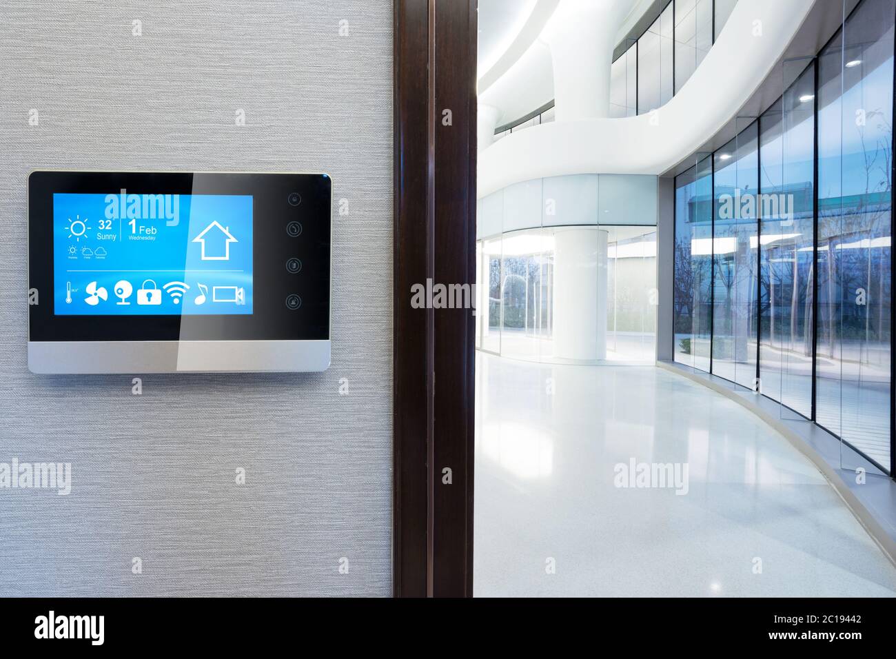smart screen with smart home with modern hall Stock Photo - Alamy
