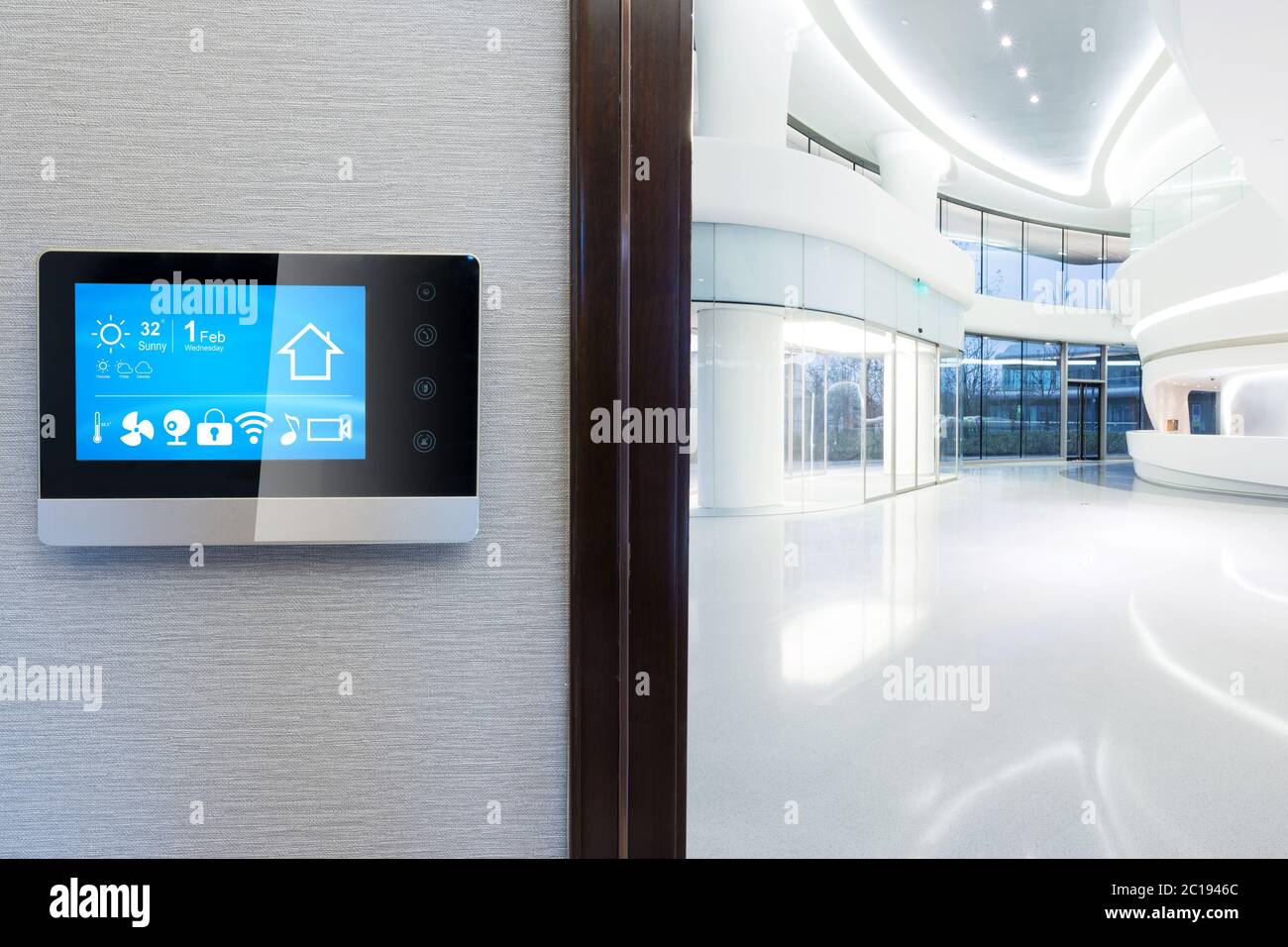 smart screen with smart home with modern hall Stock Photo - Alamy