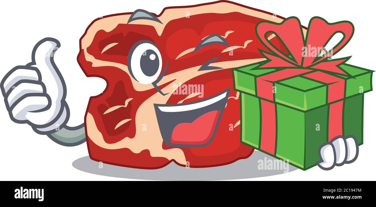 T-bone cartoon character concept with a big gift box Stock Vector Image ...