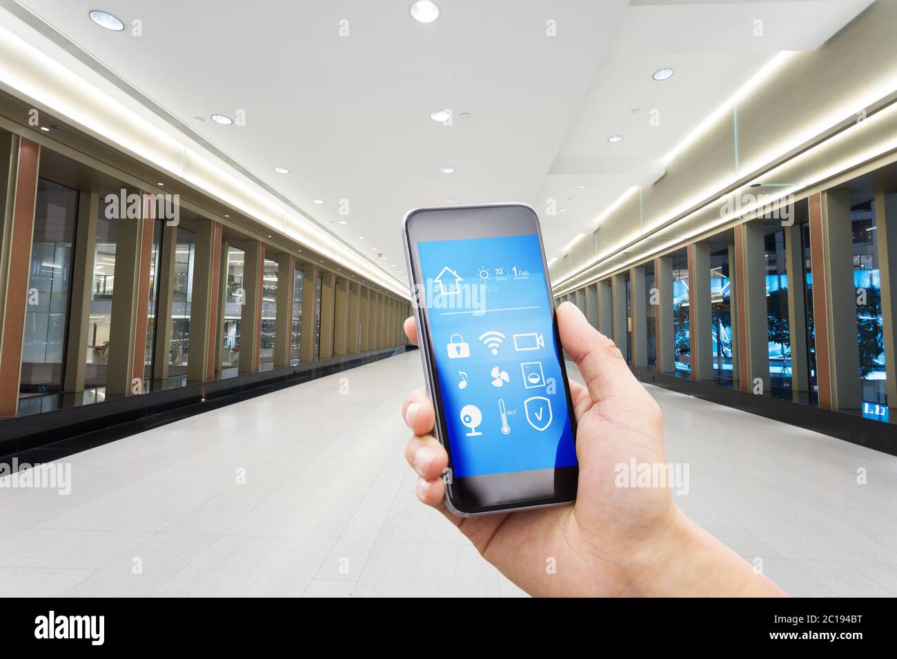 smart phone with smart home with modern corridor Stock Photo - Alamy