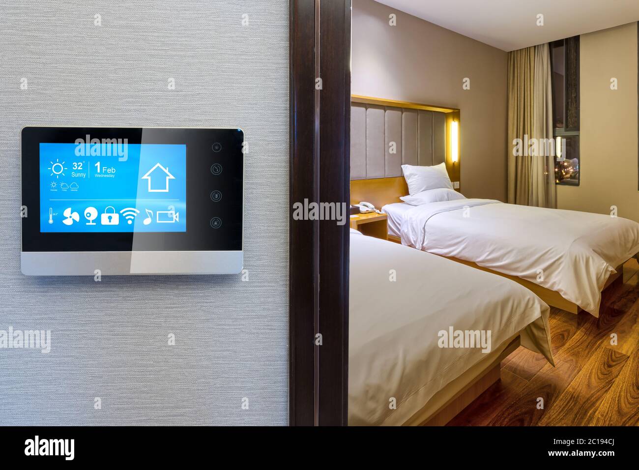 smart screen with smart home with modern bedroom Stock Photo - Alamy